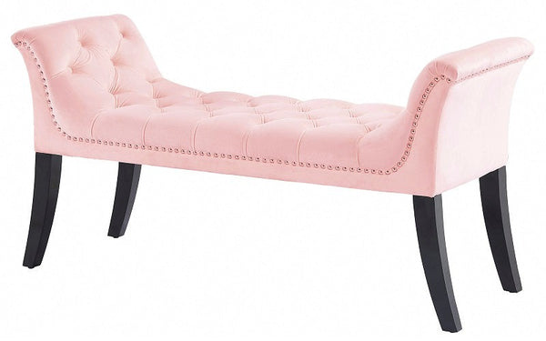 Velvet Fabric Bench with Solid Wood Legs - Blue | Pink | Grey - Furnberry